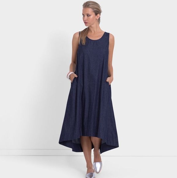 Elk | Dresses | Elk Denim Dress Sleeveless Midi Length With Tie | Poshmark